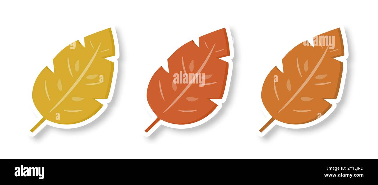 A set of stickers made of three autumn leaves on a white background ...