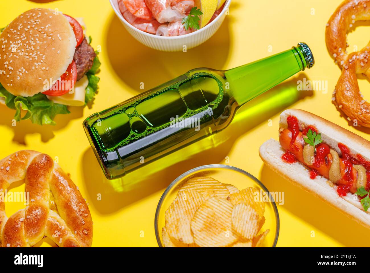 A vibrant photo showcasing a bottle of beer surrounded by various ...