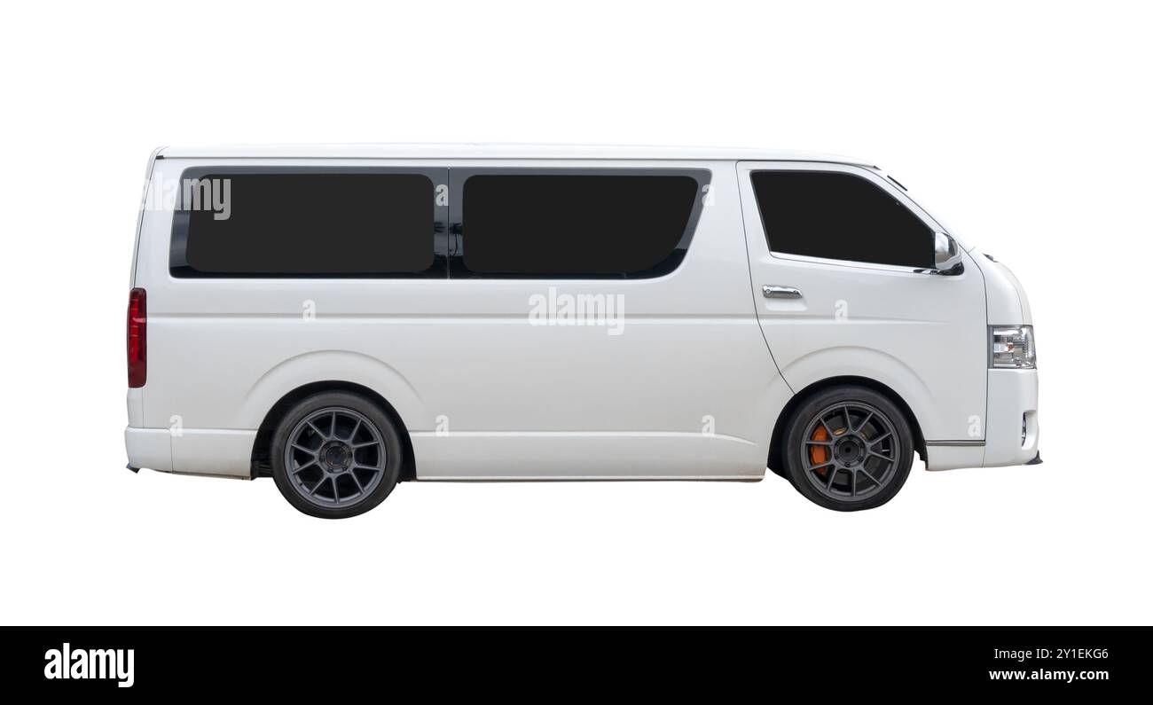 Side view of white van car is isolated on white background with clipping path Stock Photo - Alamy