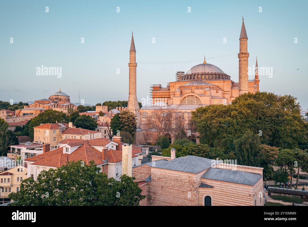 An aerial view of Sultanahmet Square in Istanbul at sunset, showcasing ...