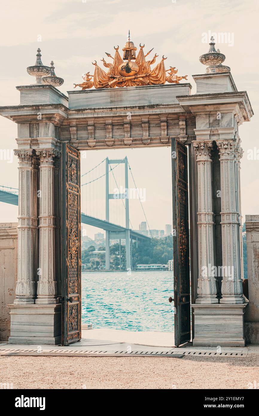 10 July 2024, Istanbul, Turkiye: grand gate of Beylerbeyi Palace in ...