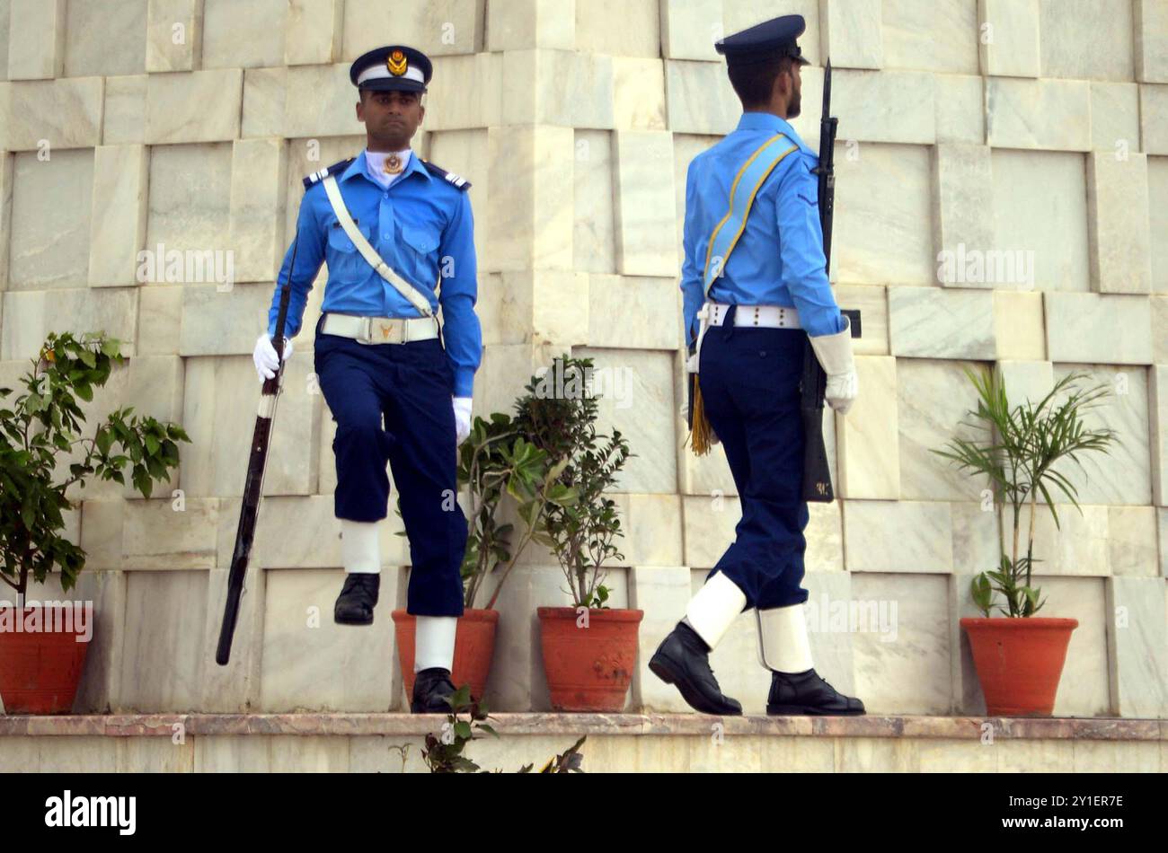 Pakistan Air Force cadets performing march past during change of guards ...