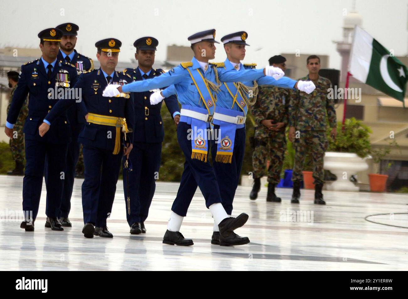 Pakistan Air Force cadets performing march past during change of guards ...