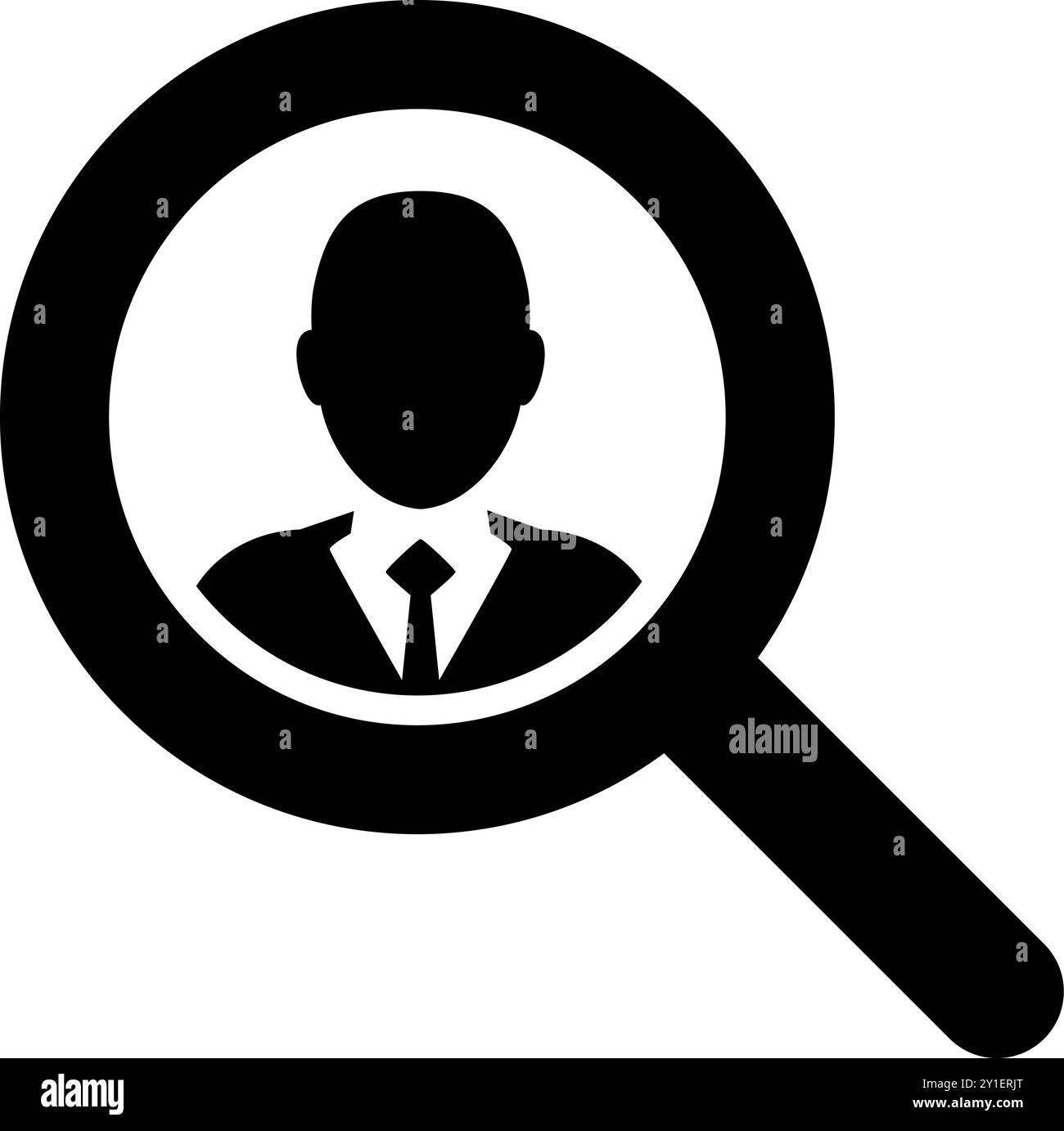 Magnifying glass with enlarged business person symbol headhunting or ...