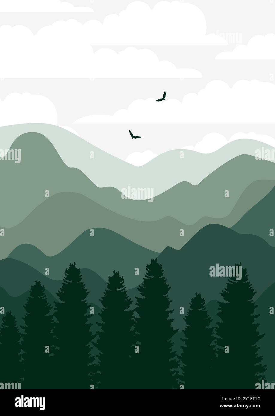 Aesthetic silhouette mountains pine Stock Vector Images - Alamy