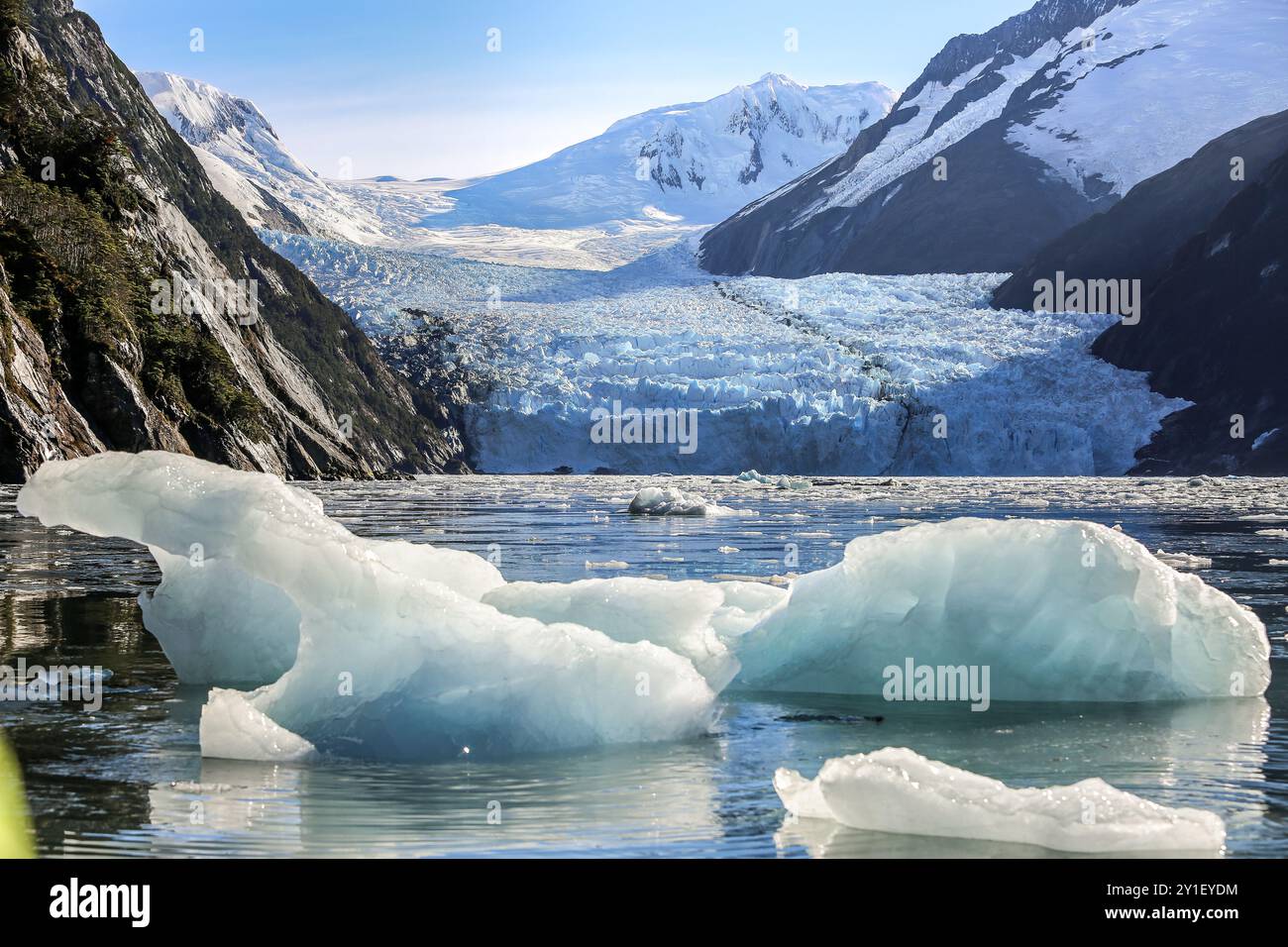 Patagonia, Chile. Sep.05,2024: Ice field & chunks in a fjord of ...