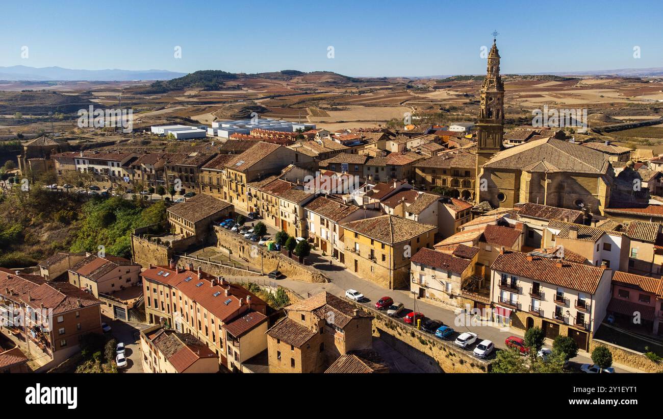 Aerial view of Briones, a small medieval town with its Majestic Church ...