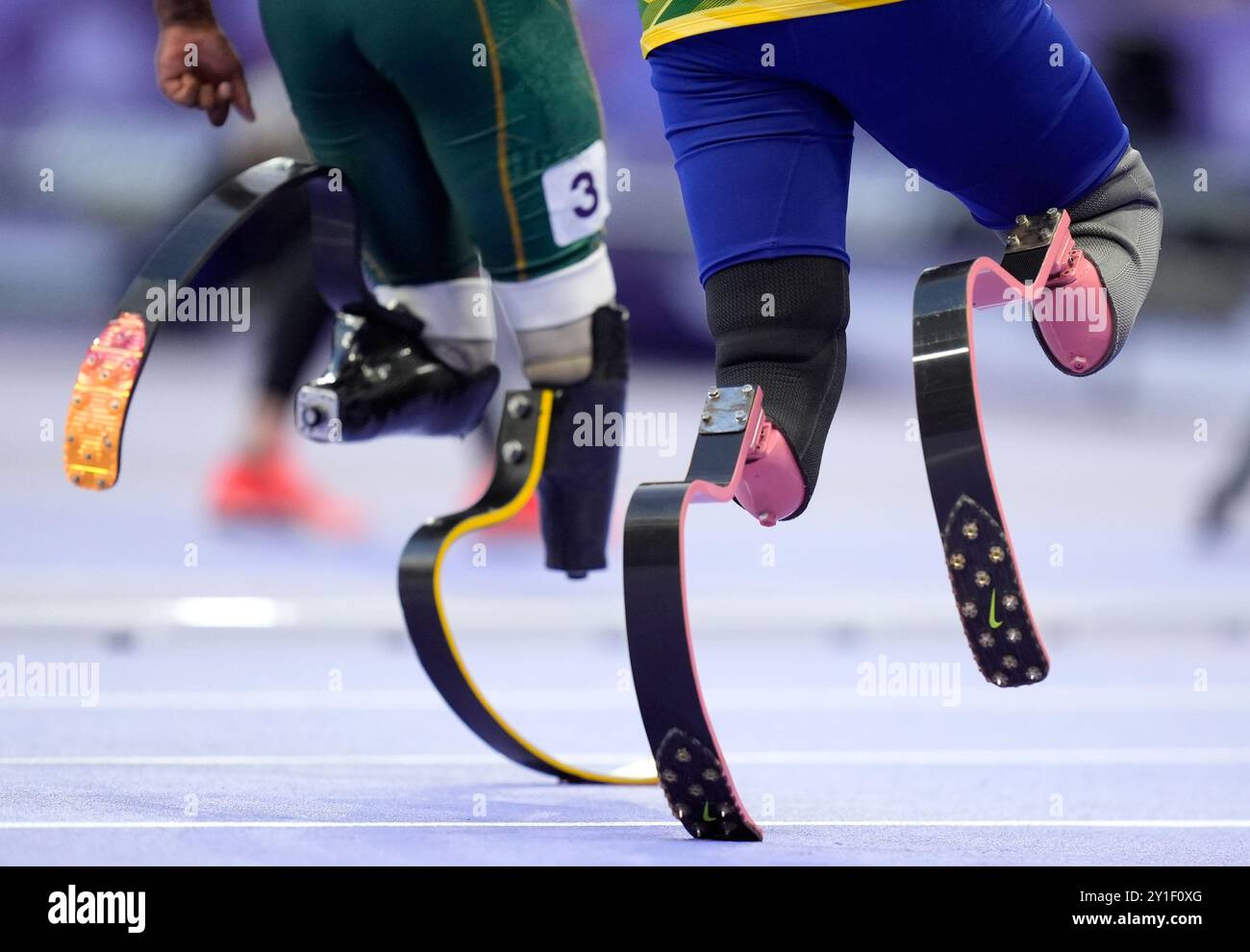 Detailed view of runners' leg blades in the Men's 400m T62 Final at the ...