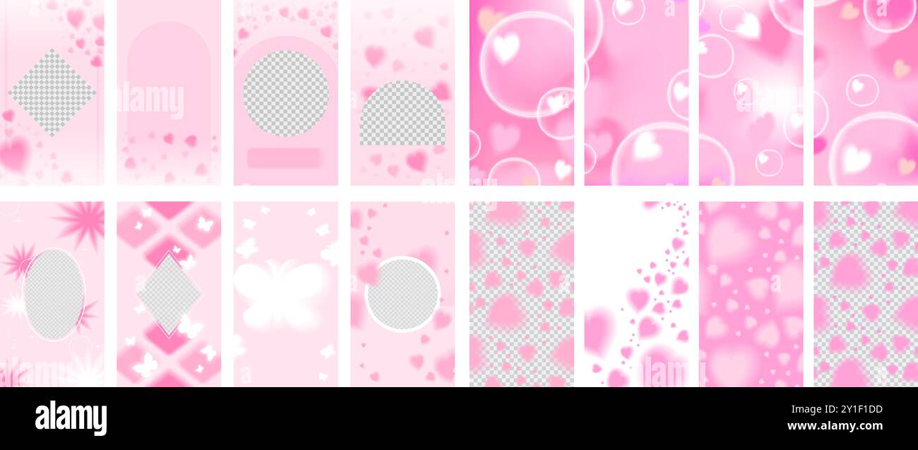 Subtle Pink stories set. Hearts trail on transparent background, aura ...