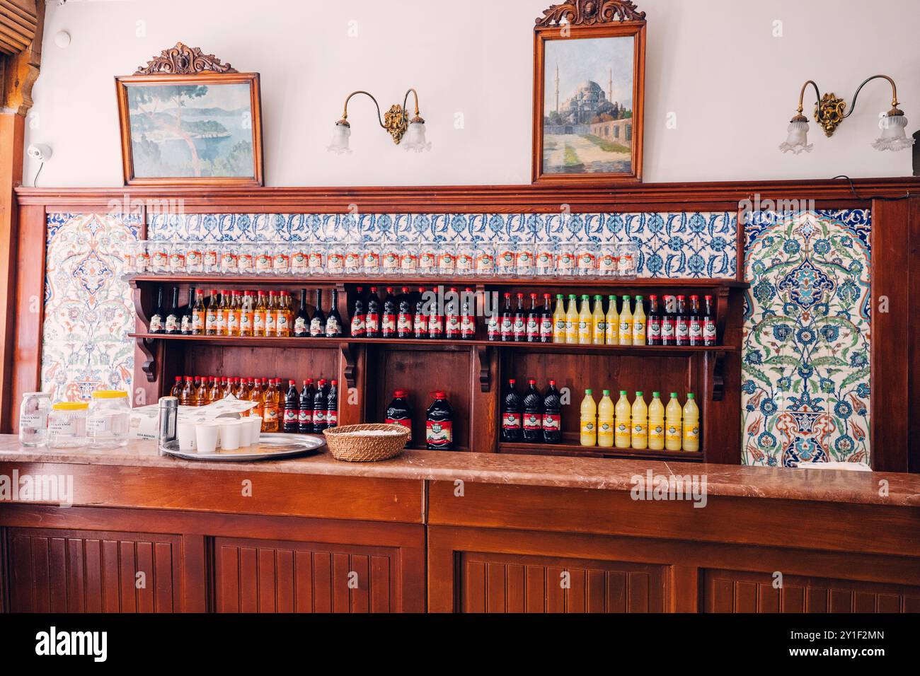 08 July 2024, Istanbul, Turkey: Traditional boza drinks in a rustic ...