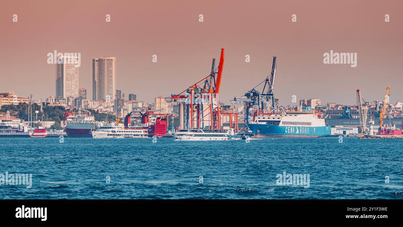 08 July 2024, Istanbul, Turkey: An industrial port in Istanbul bustling ...