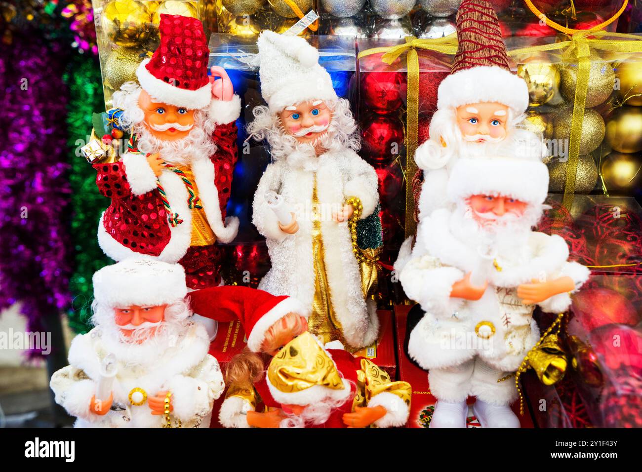 different Christmas toys,Santas,snowmen Christmas trees Stock Photo - Alamy