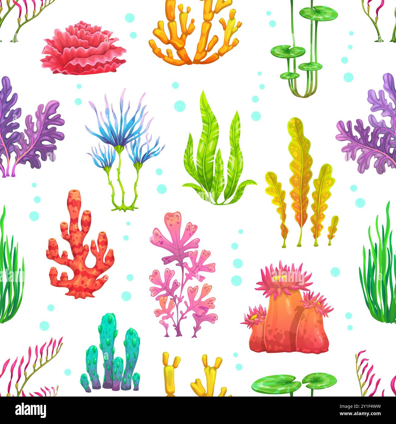 Cartoon underwater seaweeds seamless pattern, aquarium and sea algae ...