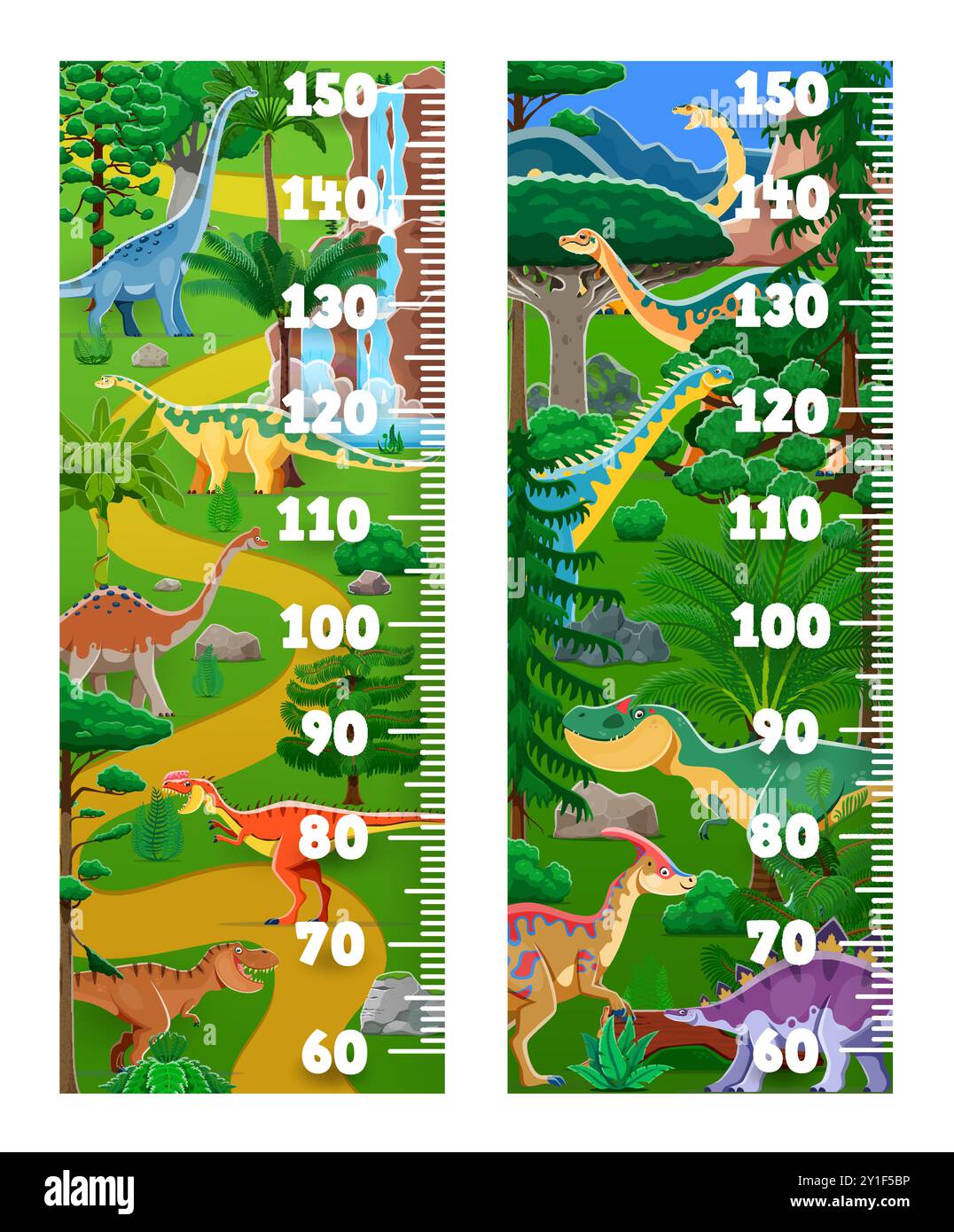 Kids height chart ruler with cartoon prehistoric dinosaurs. Vector ...