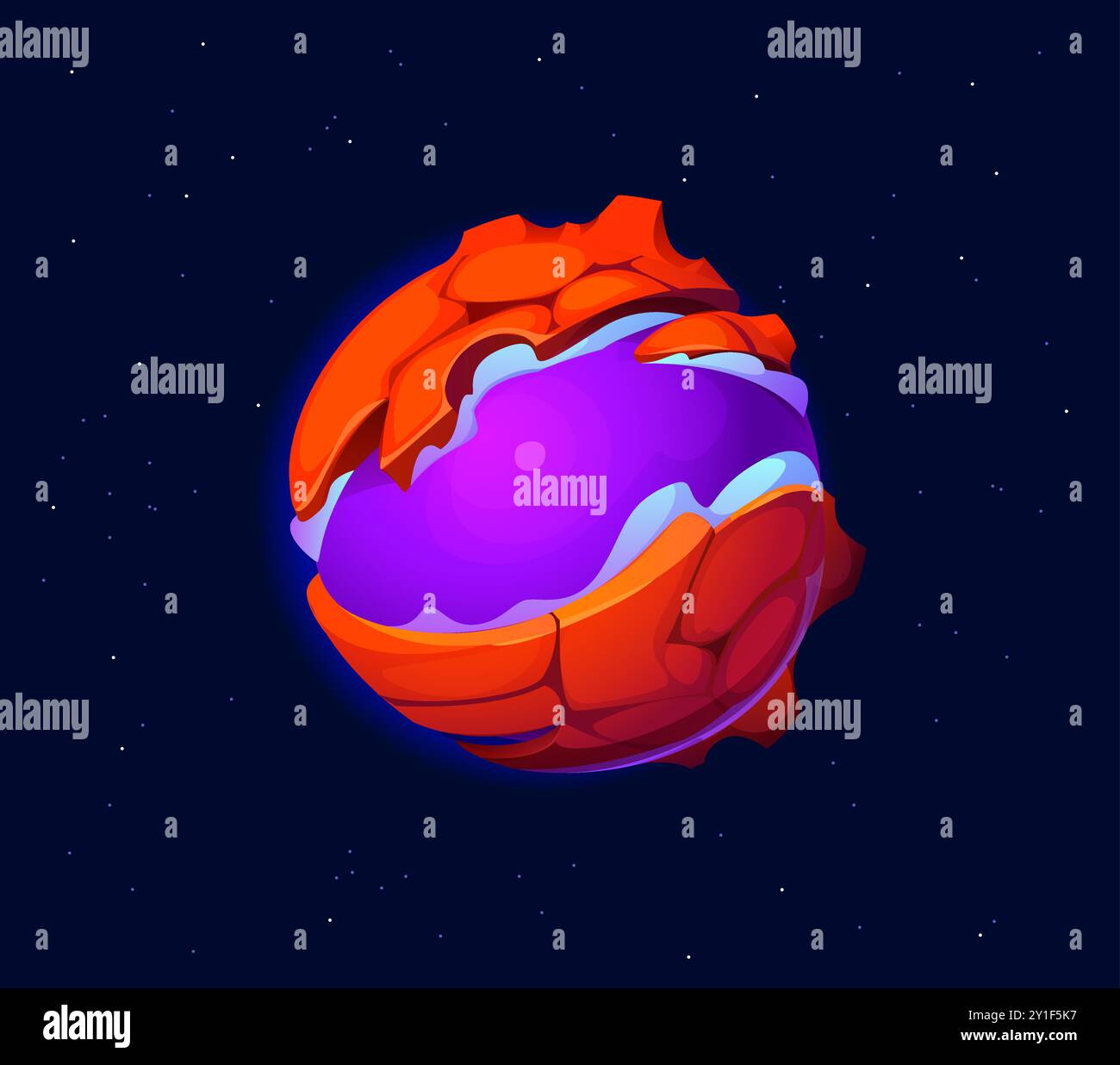 Cartoon fantasy galaxy alien space planet with a purple core and an ...