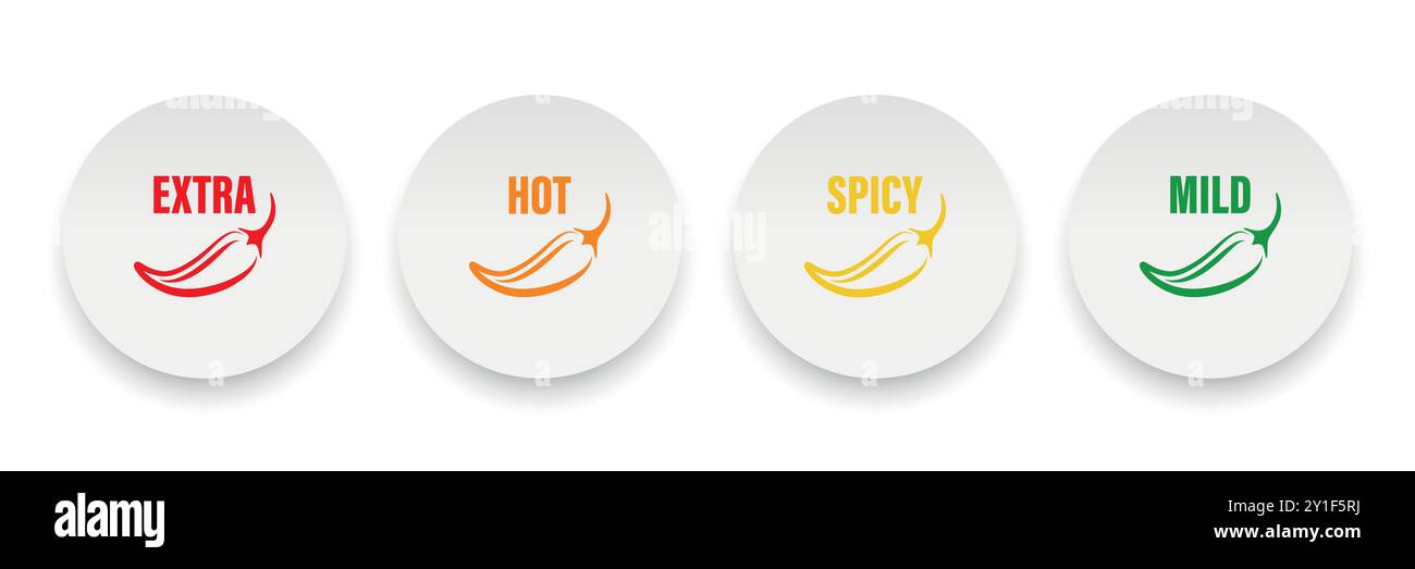 Realistic Vector Round Stickers with Spicy Chili Pepper Icon, Food ...