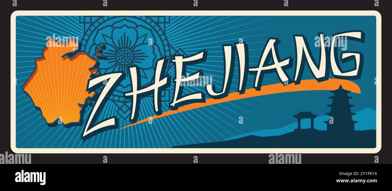 Zheijang Chinese province retro tin travel plate. China southern ...