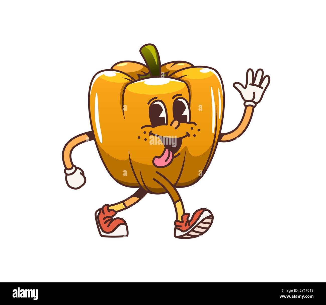 Cartoon groovy bell pepper vegetable character. Vector fun and lively ...