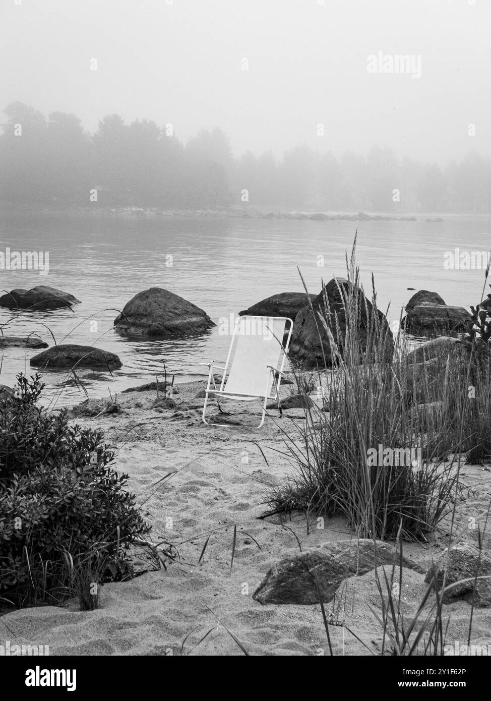 Foggy morning at Bottenviken sea in Norrfjarden, Nordmaling, Sweden ...