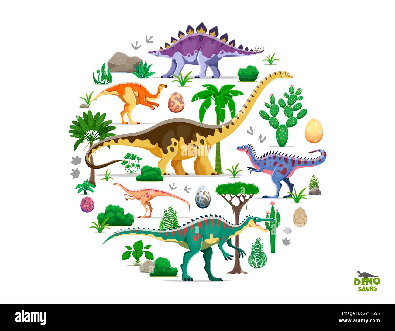Cartoon prehistoric dinosaur characters. Vector dinosaur species in ...