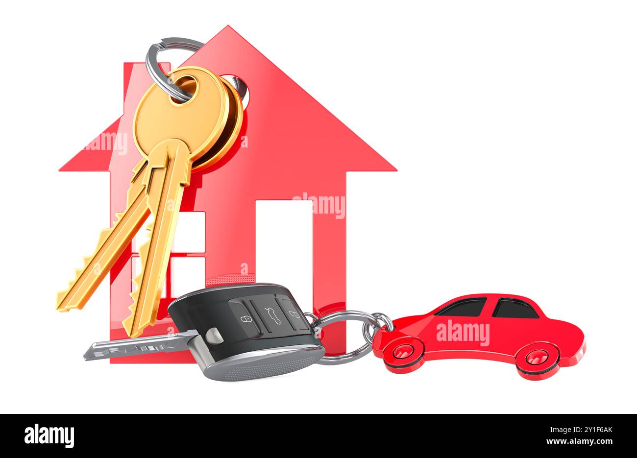Home Key with House Shaped Keychain and Car Key with Car Shaped Metal ...