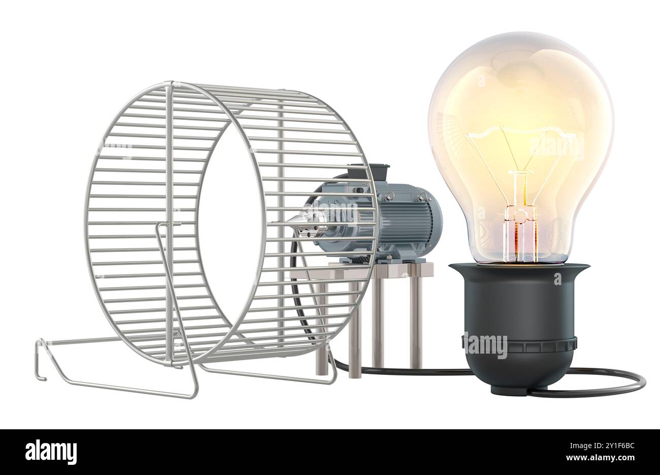 Hamster wheel to generate power for lightbulb, 3D rendering isolated on white background Stock ...