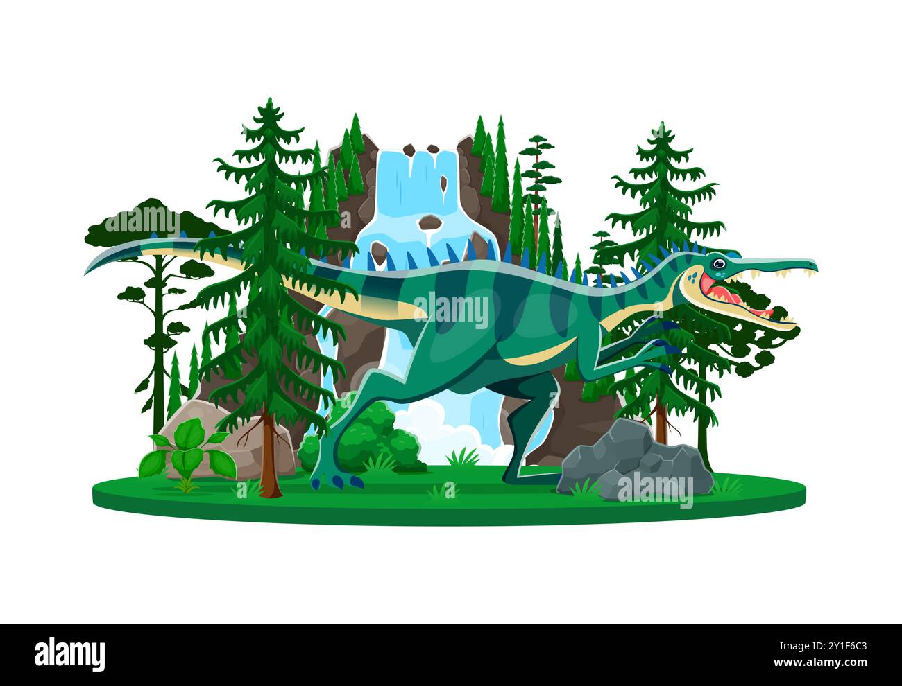 Baryonyx prehistoric dinosaur character in a lush forest setting with a ...