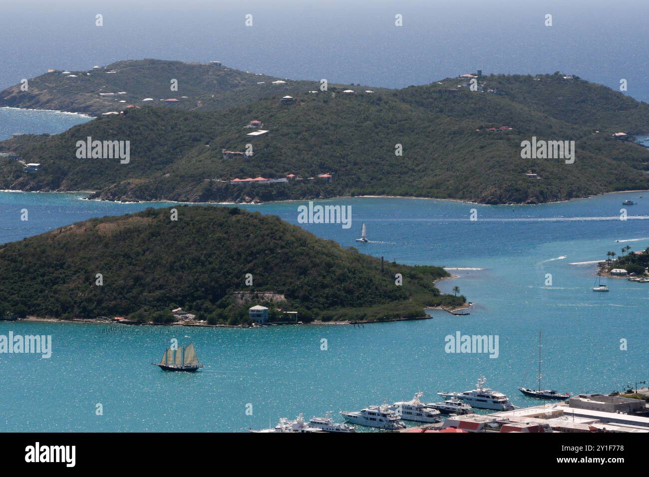 A beautiful view of the island from a scenic overlook in St. Thomas, US ...
