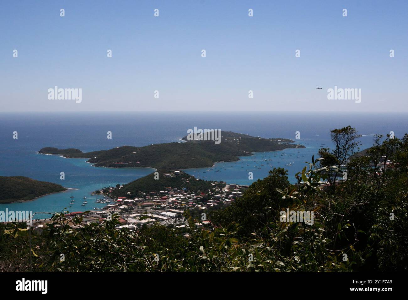 A beautiful view of the island from a scenic overlook in St. Thomas, US ...