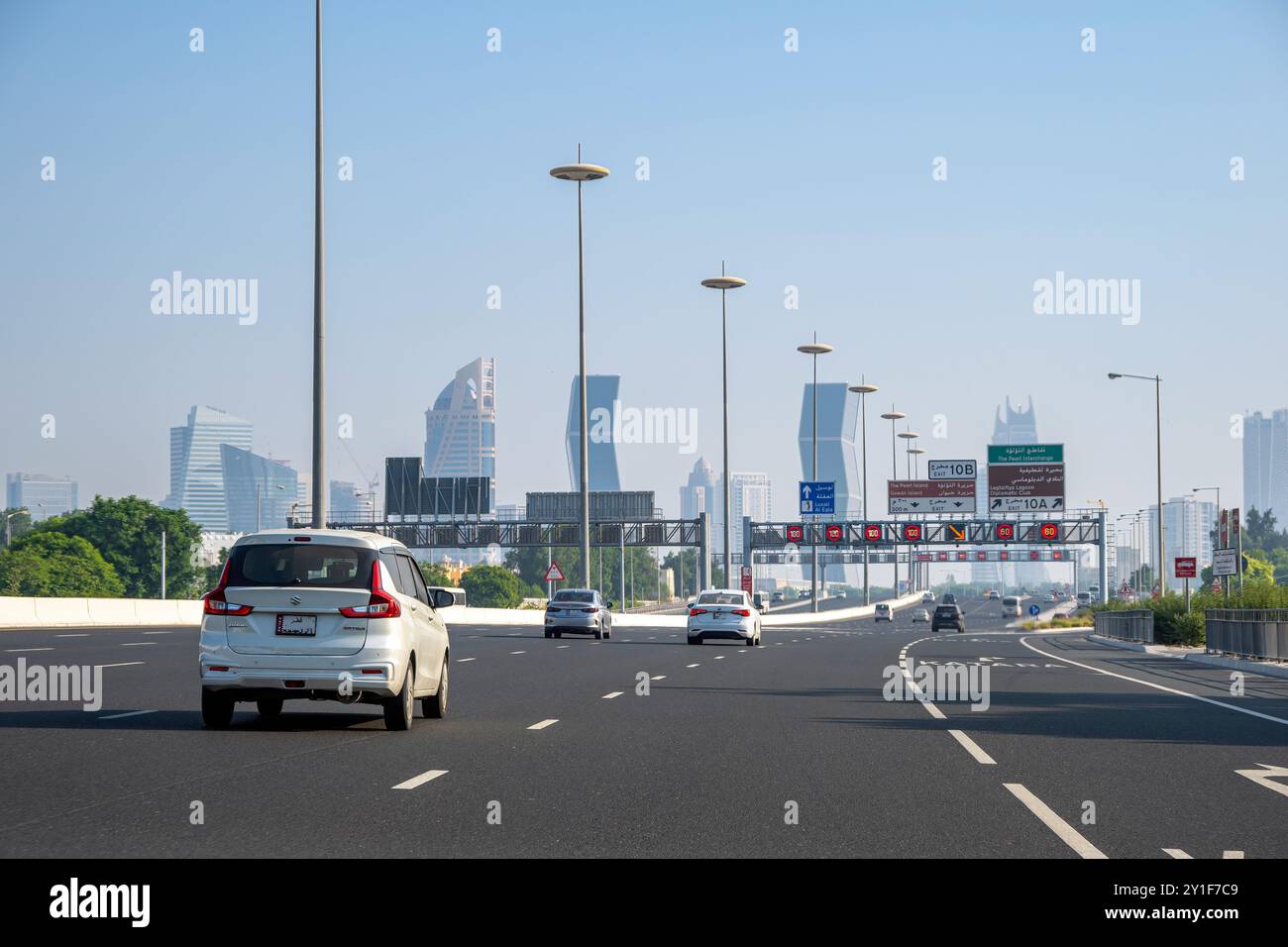Lusail Corniche Road. Traffic and Sign Boards Stock Photo - Alamy