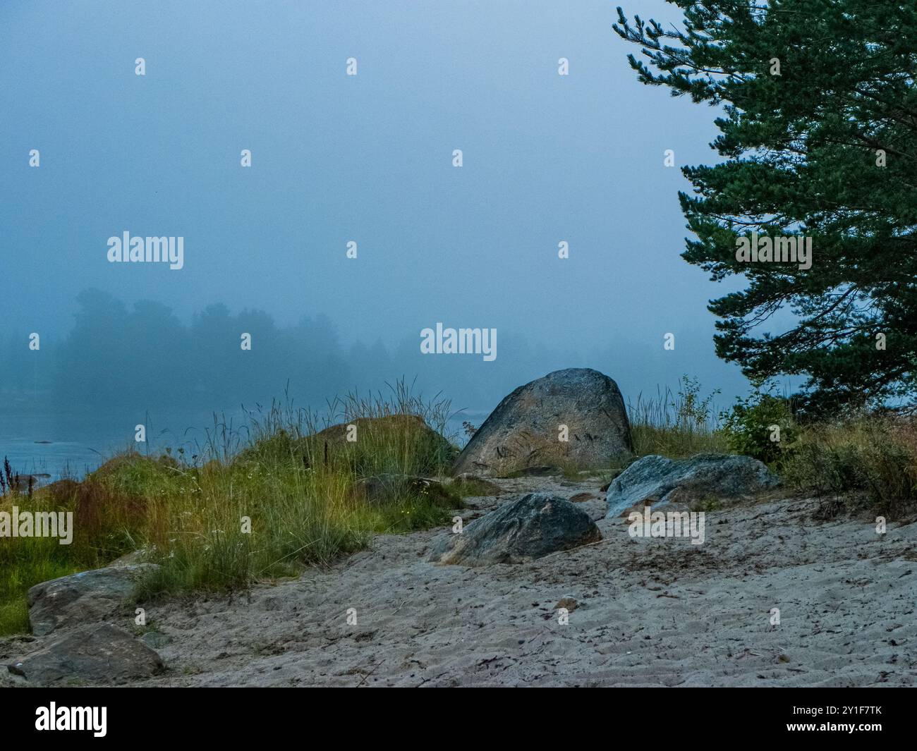 Foggy landscape in Norrfjarden, Nordmaling, Sweden Stock Photo - Alamy