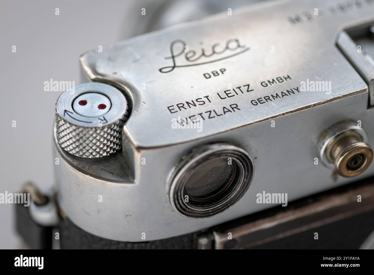 London. UK- 09.03.2024. Close up of a vintage classic Leica photography ...