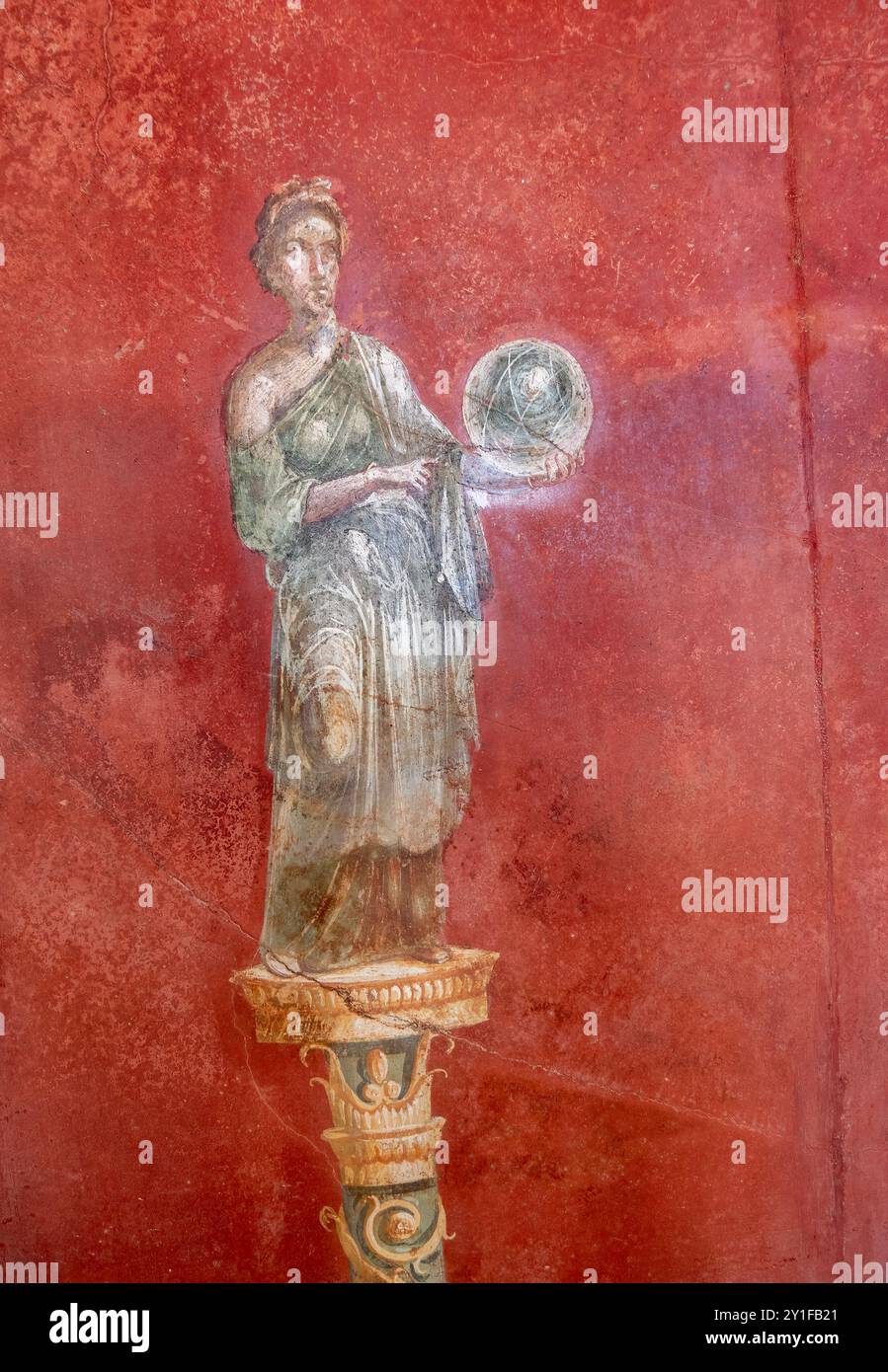 fresco of a woman from the Roman period on a red background, Pompeii 79 ...
