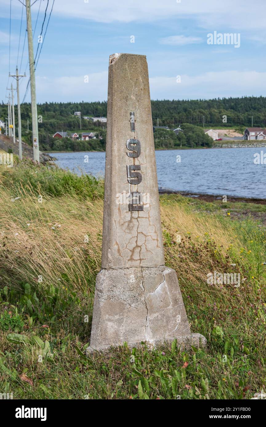 Sign showing 1952 year when Hefferton Causeway was built on NL 231 in ...