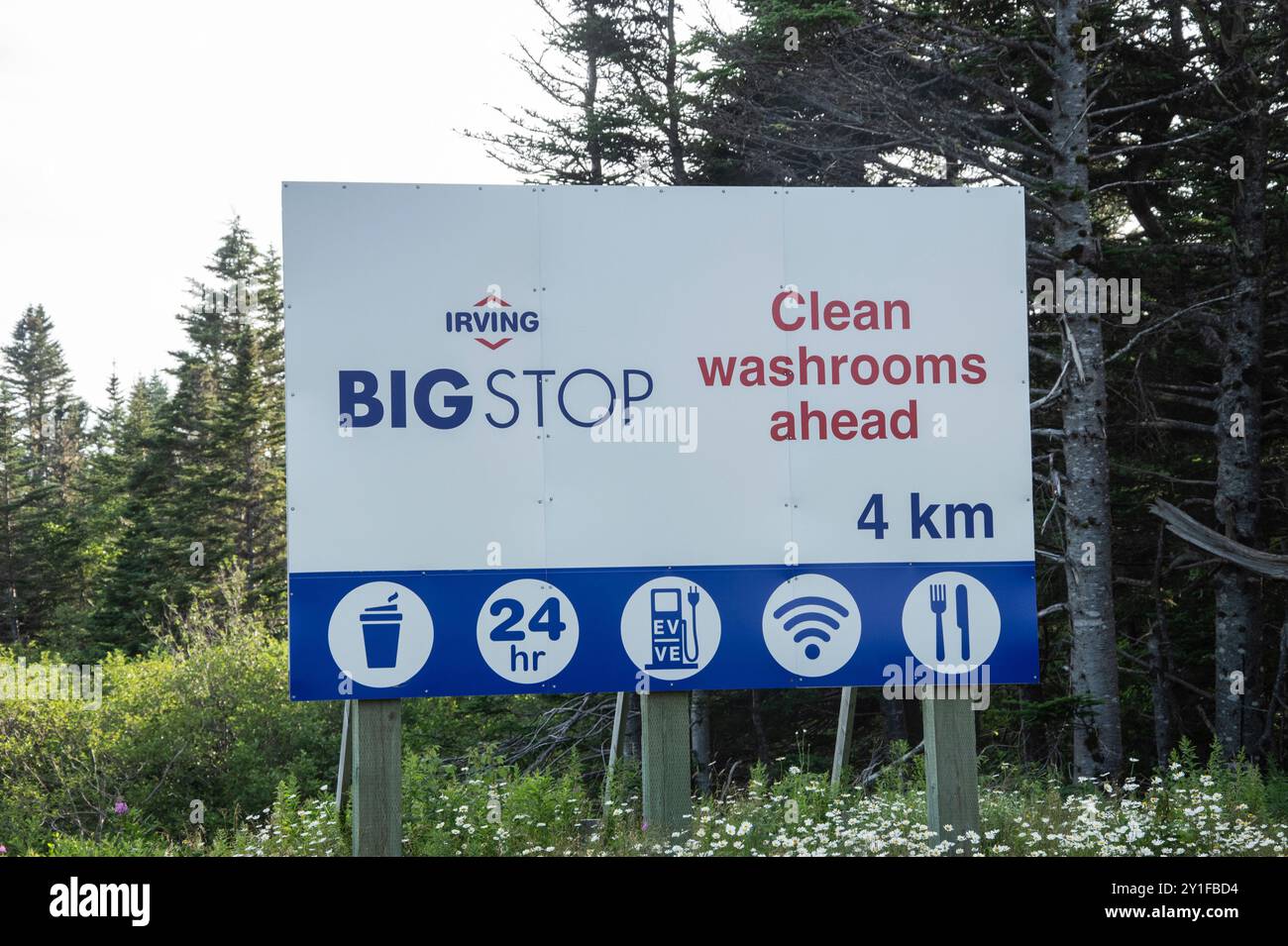 Irving Oil advertising clean washrooms ahead sign on the Trans Canada ...