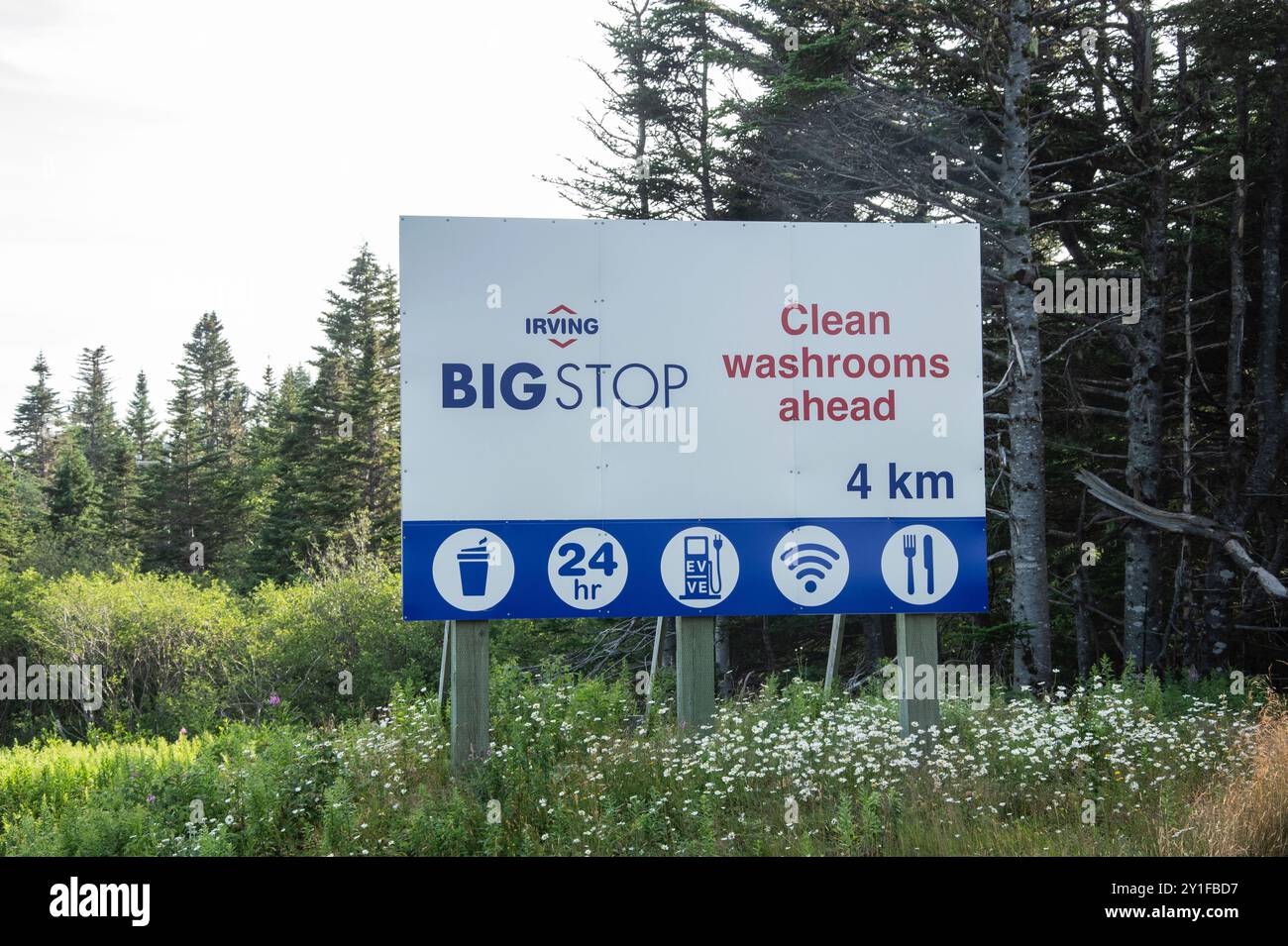Irving Oil advertising clean washrooms ahead sign on the Trans Canada ...