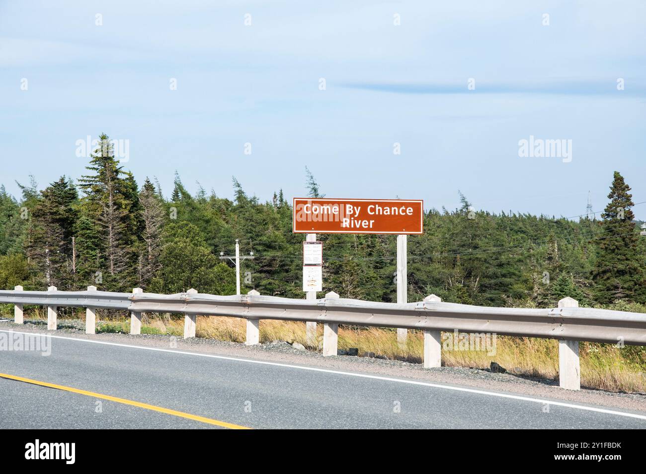 Come by Chance River sign on the Trans Canada highway in Come By Chance ...