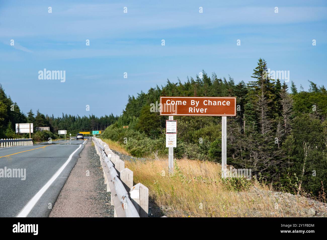 Come by Chance River sign on the Trans Canada highway in Come By Chance ...