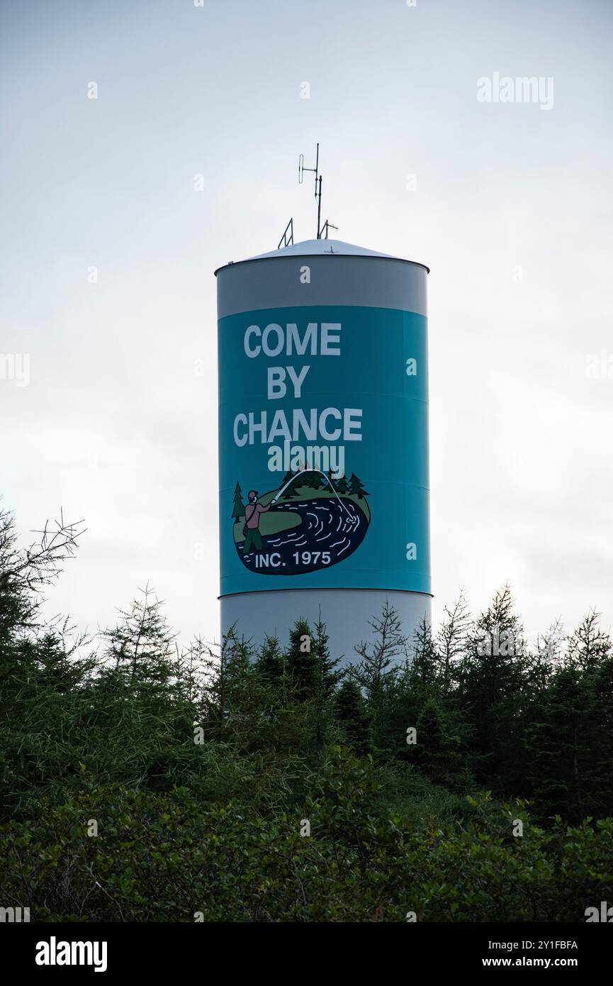 Come by Chance sign on a water tower on the Trans Canada highway in ...