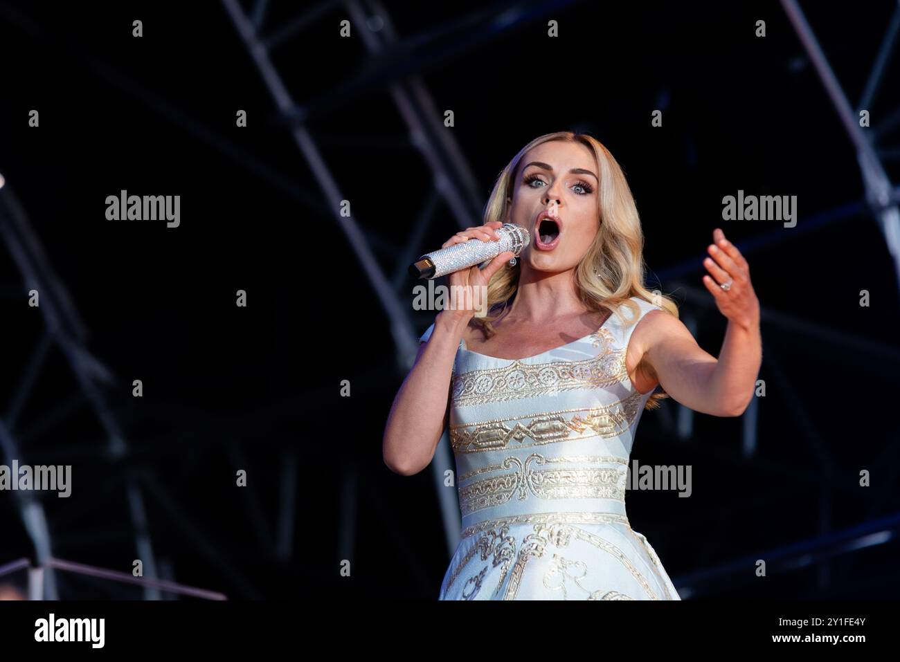 Katherine Jenkins performing on stage in Maldon, Essex, UK. Welsh ...