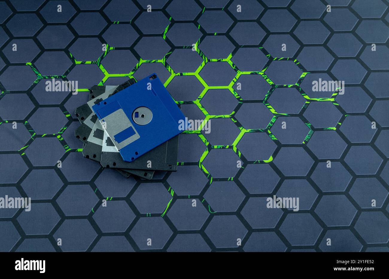 Colorful old floppy disks for old 16-bit and 8-bit 3.5-inch computers ...