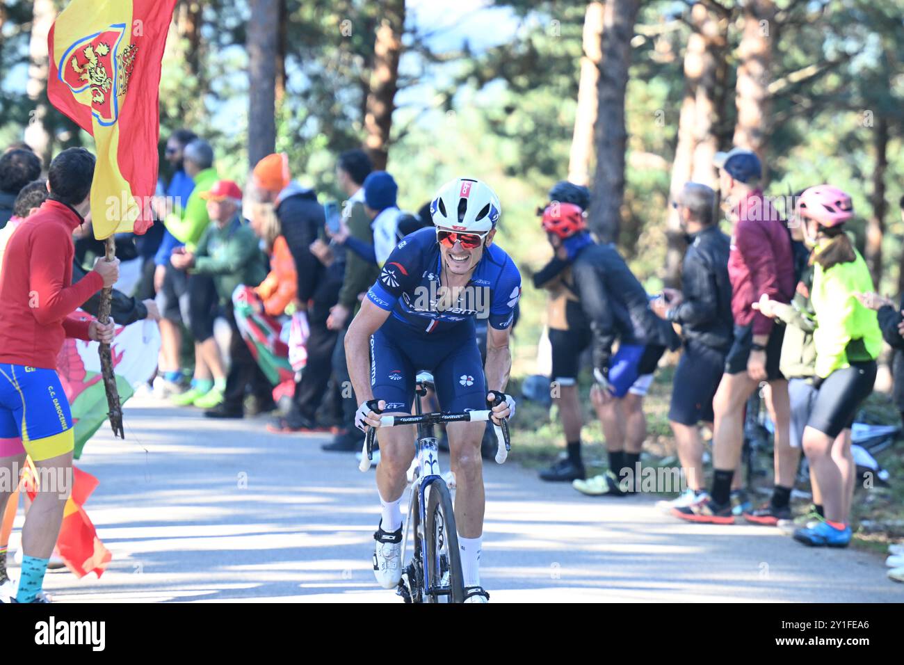 David Gaudu France Groupama FDJ team showing efforts of teh closing mountains of La Vuelta ...