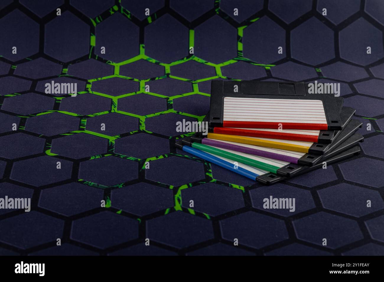 Colorful old floppy disks for old 16-bit and 8-bit 3.5-inch computers ...