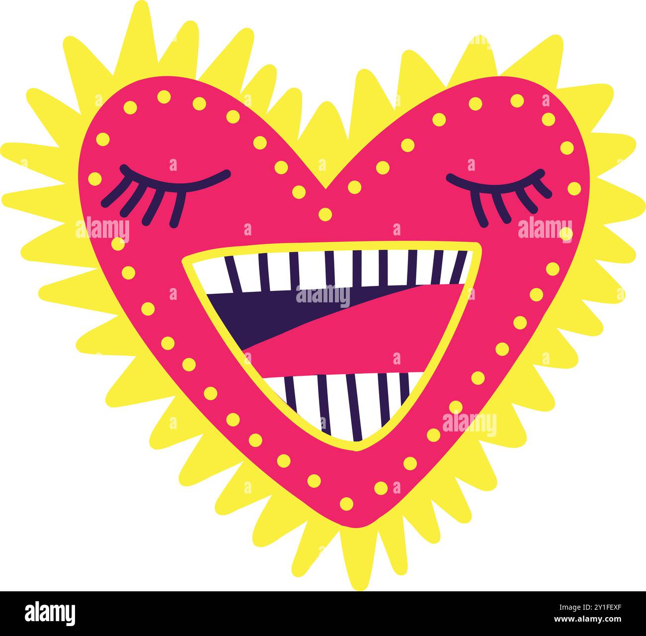 Funky heart with a smile face. Valentines Day Freaky comic heart in ...