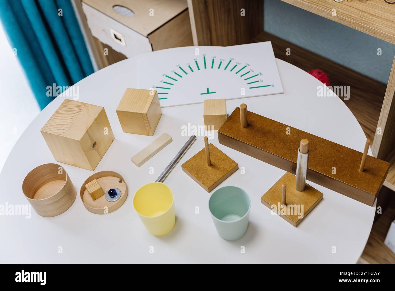 Rehabilitation therapy tools on a table in a physiotherapy clinic for ...