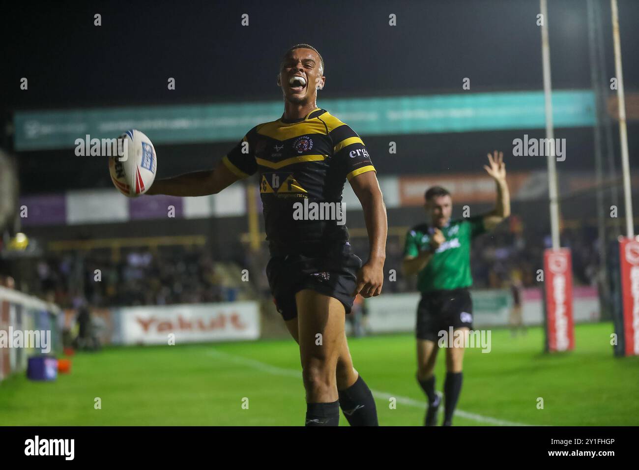 Castleford, UK. 06th Sep, 2024. *** Corey Johnson celebrates his try ...