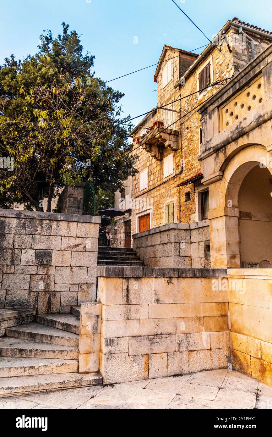 Houses in 16th century village town of Milna, Brac, Croatia Stock Photo ...