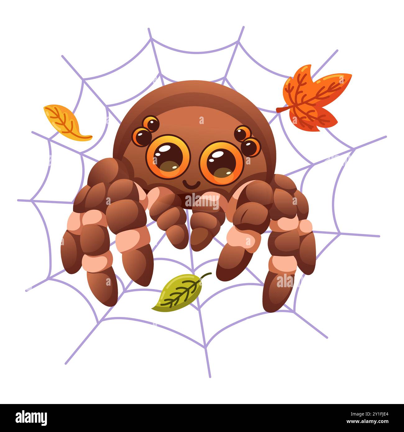Cute vector illustration featuring a smiling spider on a web with ...