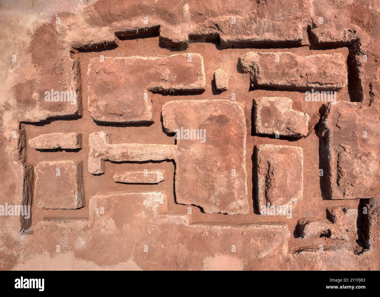 aerial top down archeological digging, formwork house trench ...