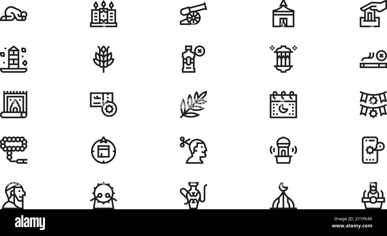 Hajj islamic pilgrimage icons High-Quality Vector Icons Collection with ...